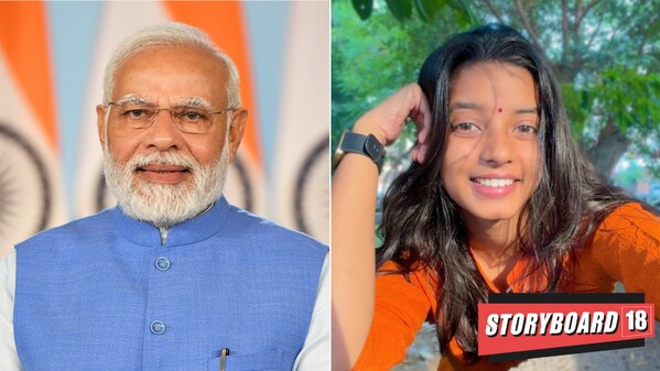 PM Modi touches feet of female content creator Jahnvi Singh at National Creators Awards